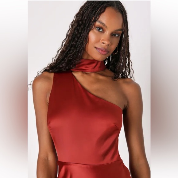 Lulus | Dresses | Lulus Intriguing Essence Rust Satin Asymmetrical ...